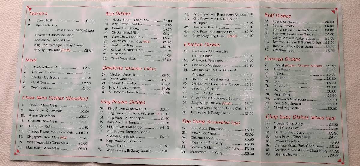 Menu at Ip's Fish & Chips restaurant, Buxton