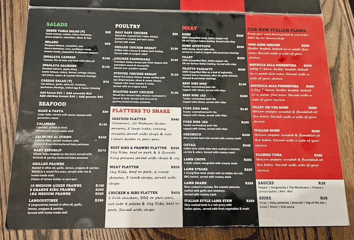 Menu at Italian kitchen & grill at emperors palace restaurant, Kempton Park