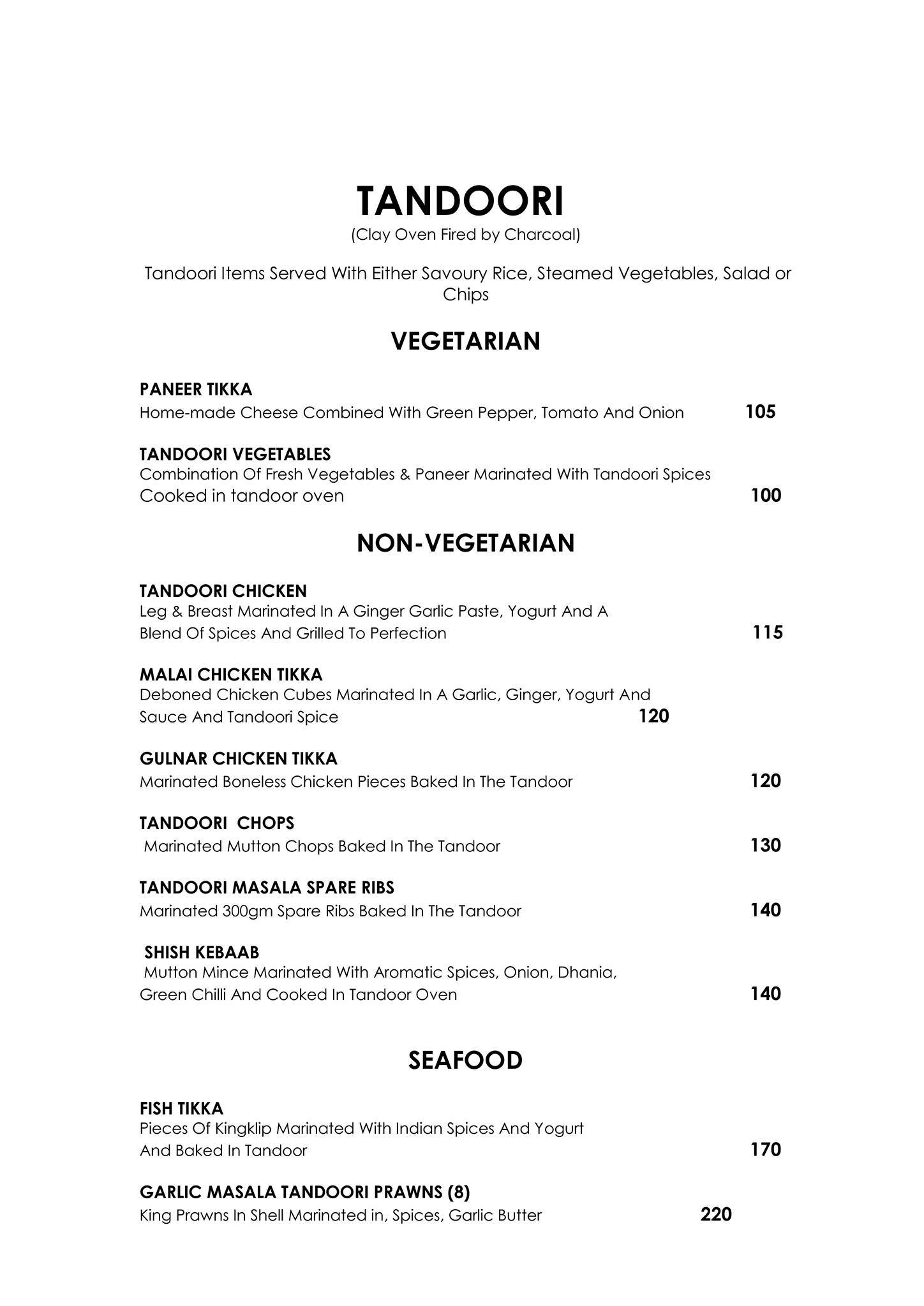 Menu at Jaipur Palace Restaurant, Durban