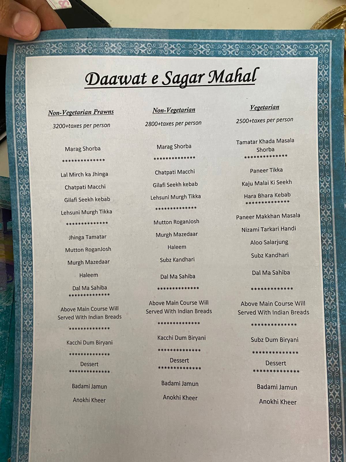 Menu at Jewel of Nizam - The Minar, Hyderabad, The Golkonda Resort