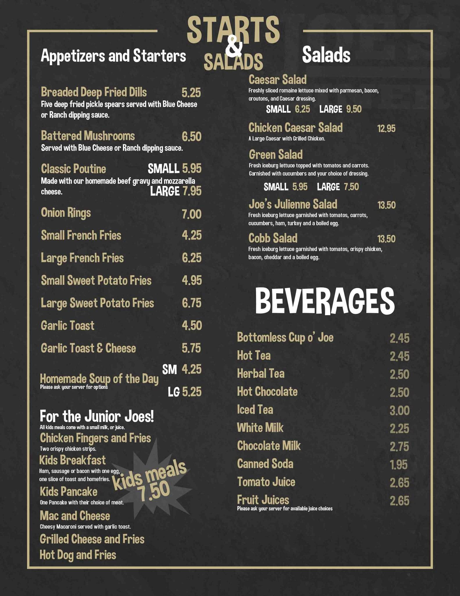 Menu at Joe's Diner - Stratford restaurant, Stratford