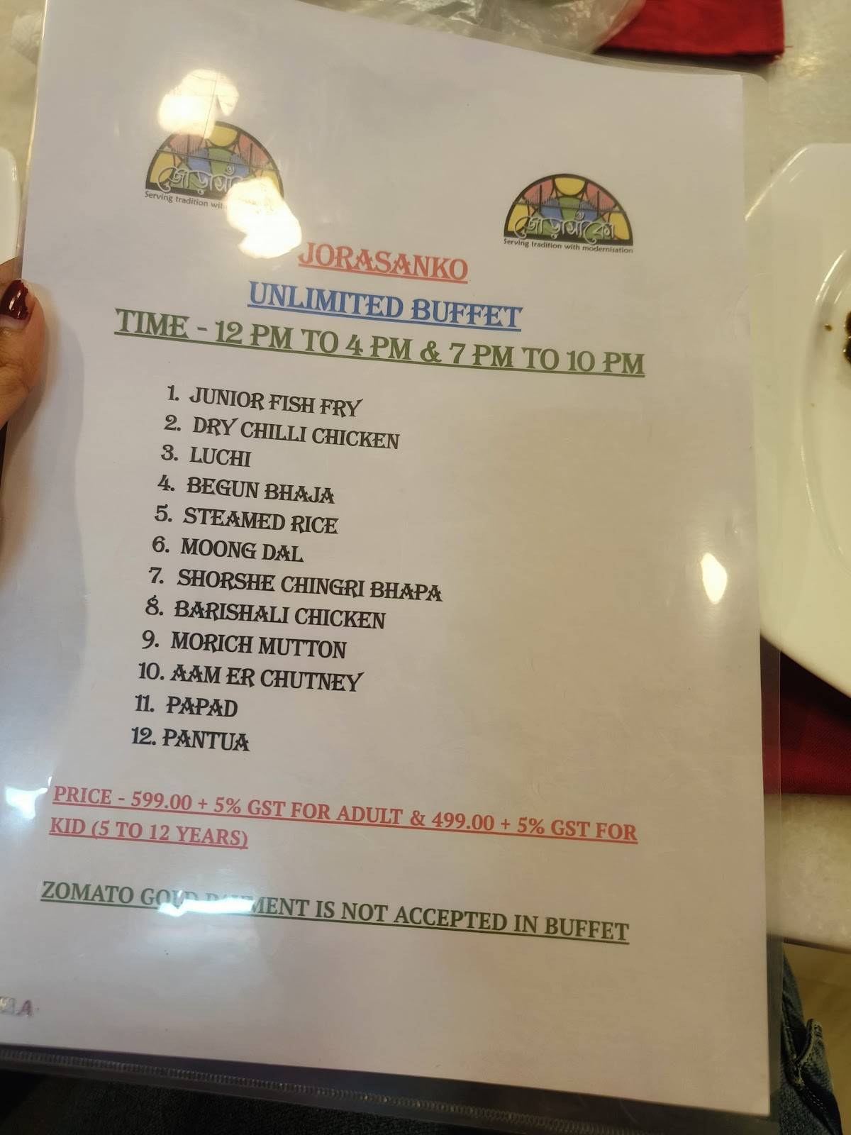 Menu at Jorasanko Bengali Restaurant, Kolkata