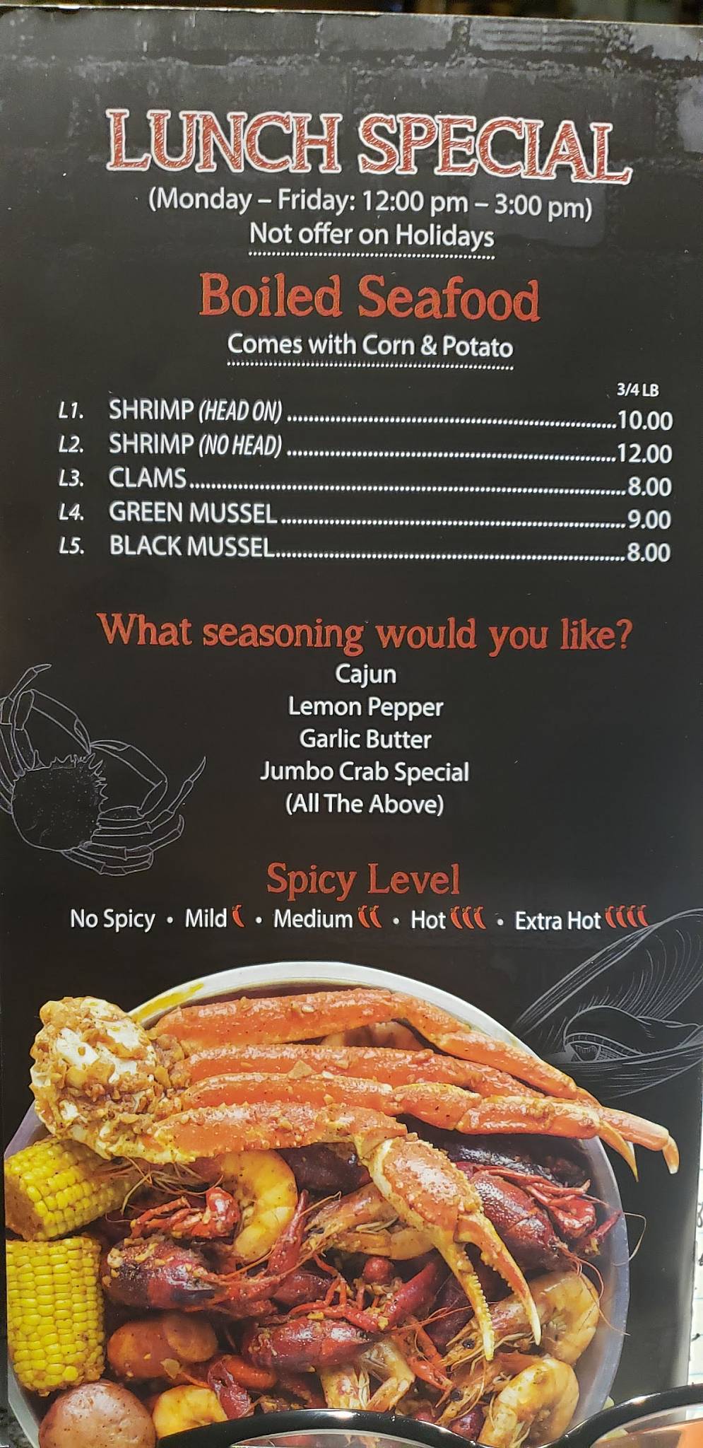 Menu at Jumbo Crab restaurant, Tinley Park