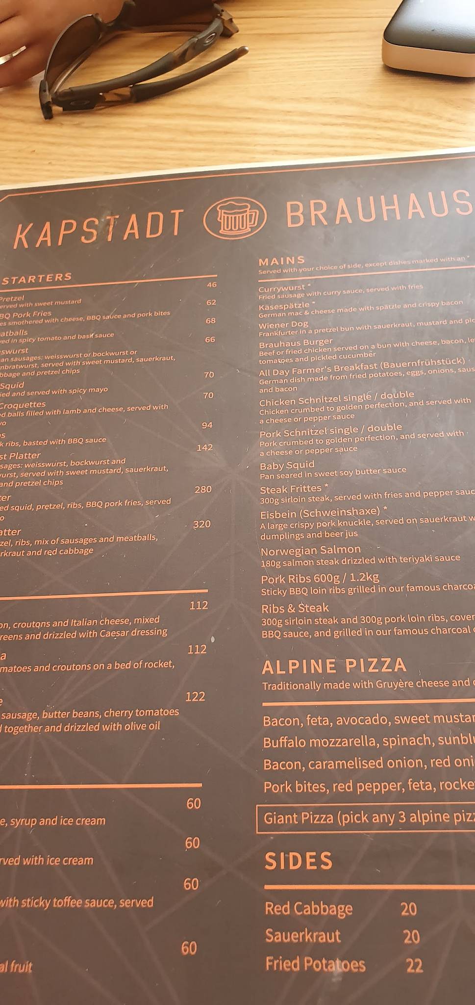 Menu at Kapstadt Brauhaus Langebaan restaurant, Langebaan