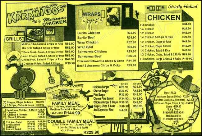 Menu at Karamigos restaurant, Ennerdale, Starling Rd