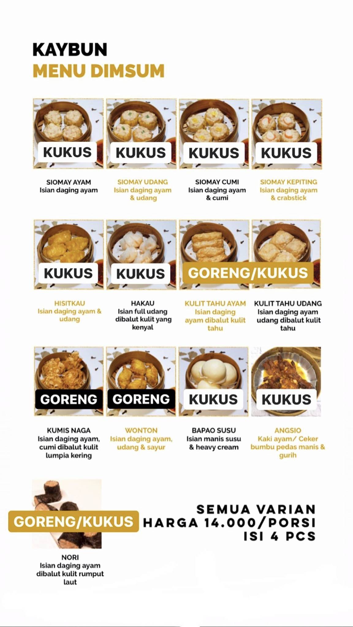 Carta del restaurante Kaybun Dimsum Katapang, Katapang