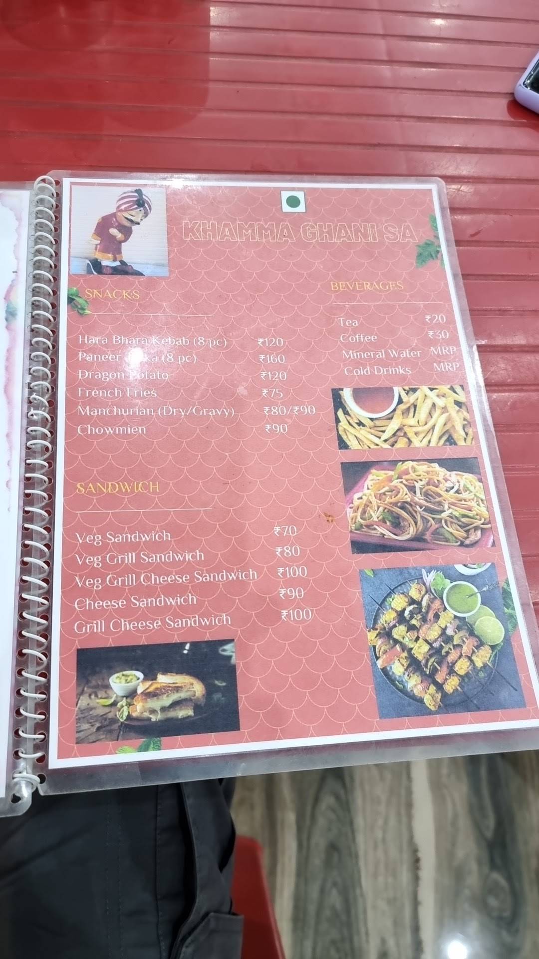 Menu at Khamma Ghani Sa, India