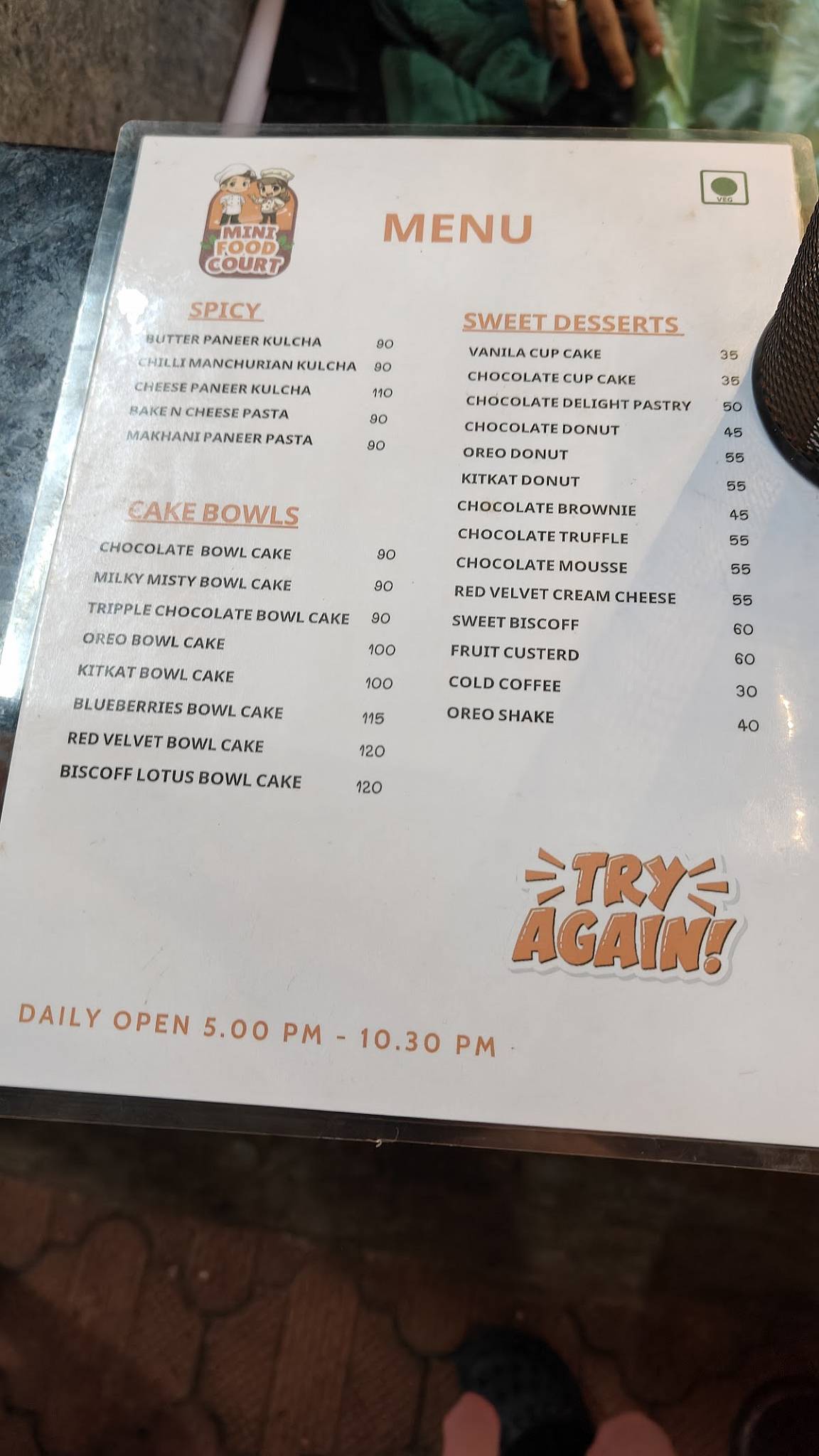 Menu at Khau galli, Ratnagiri