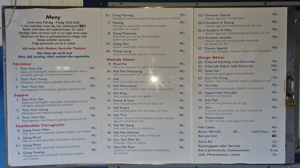 Menu at Kin Kao restaurant, Sundbyberg