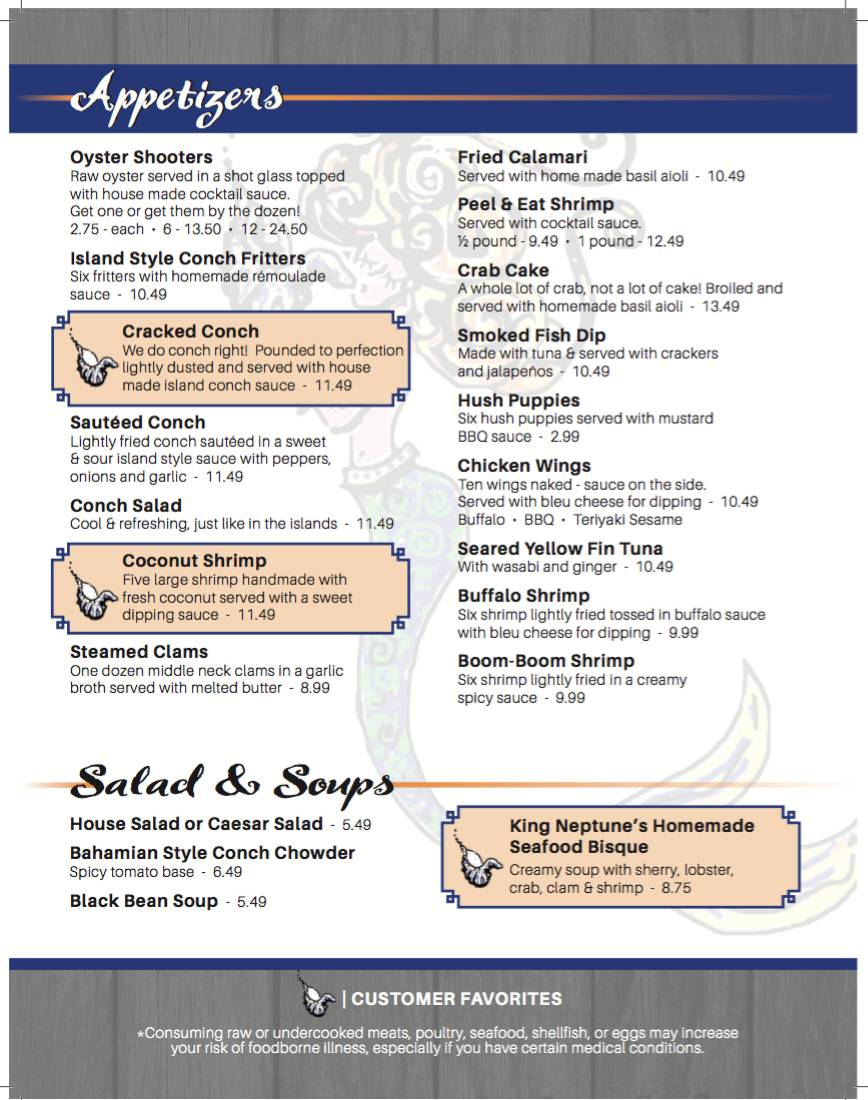 Menu at King Neptune Restaurant, Stuart