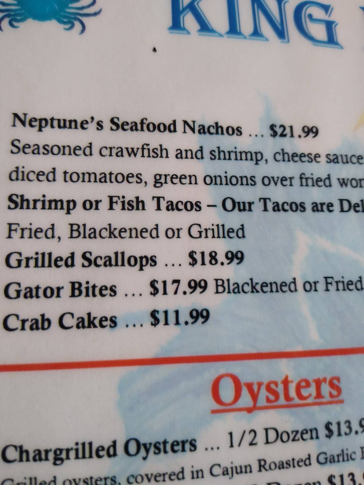 Menu at King Neptune's Seafood Restaurant, Gulf Shores