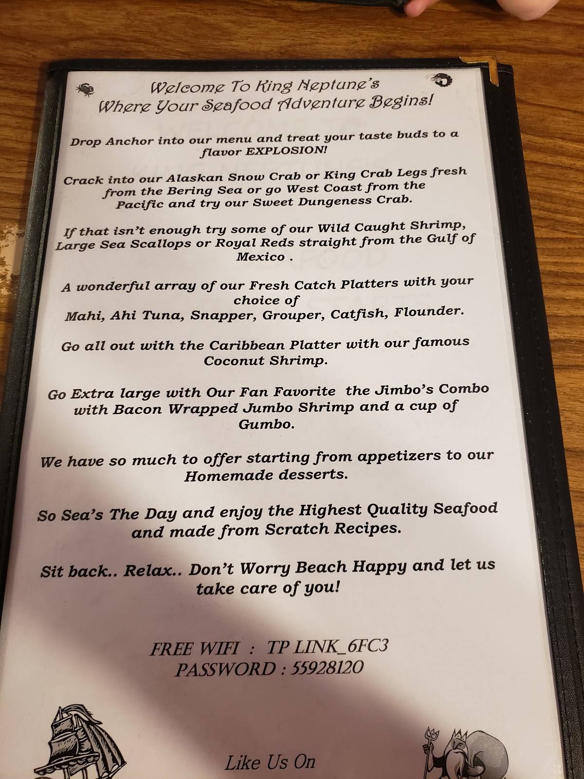 Menu at King Neptune's Seafood Restaurant, Gulf Shores