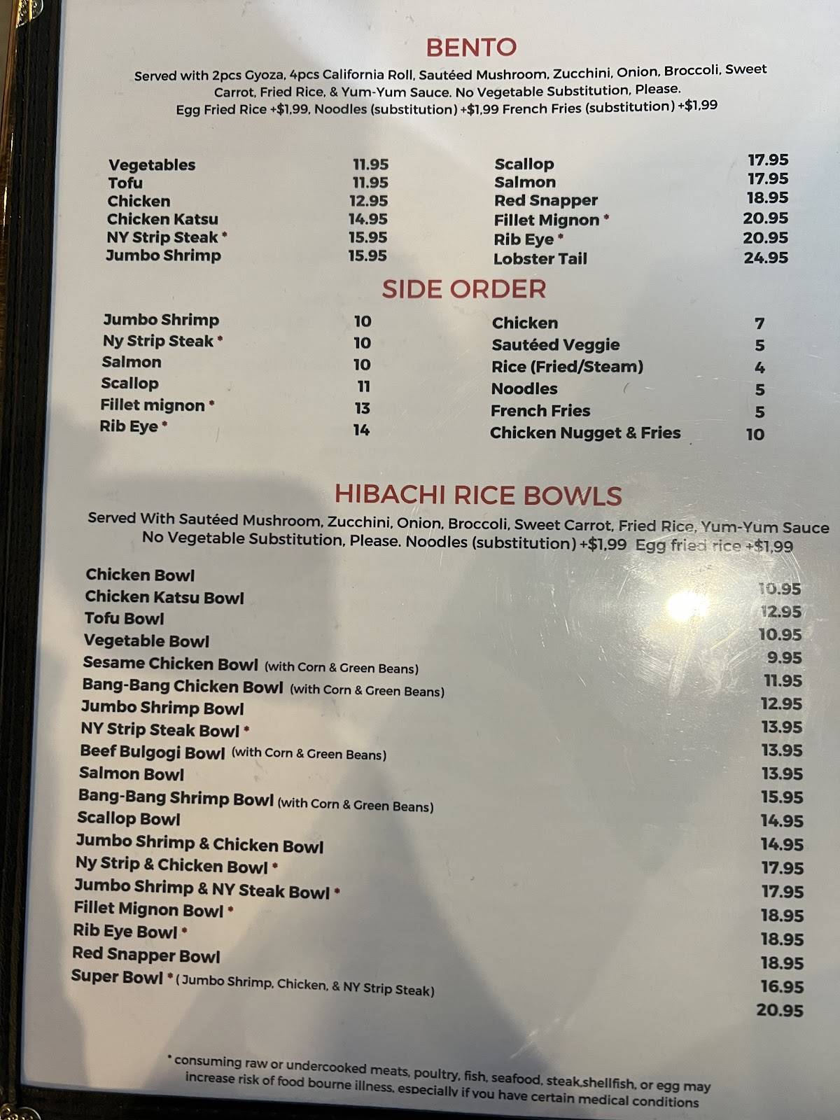 Menu at Konnichiwa restaurant, Fort Mill