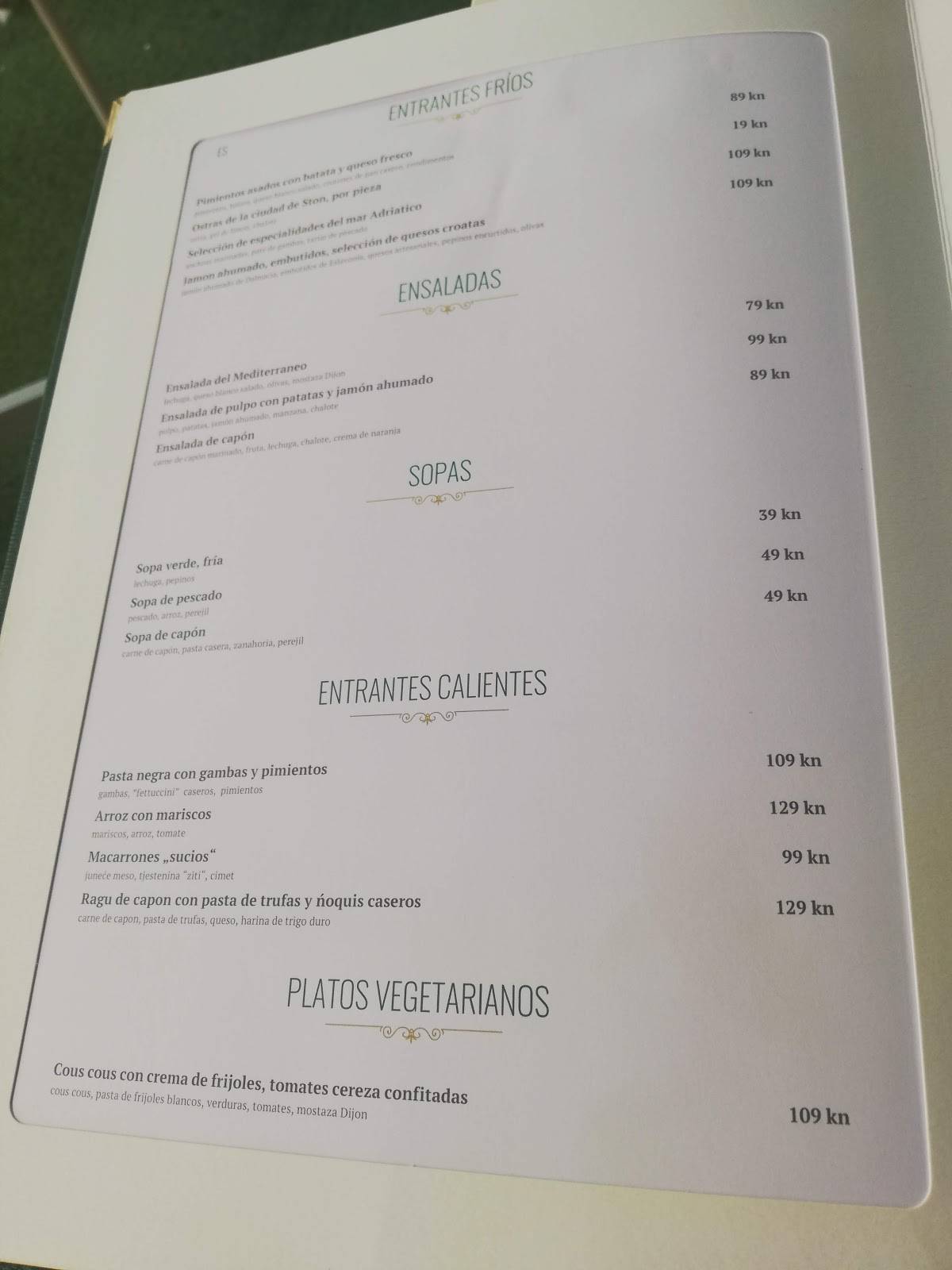 Menu at Restaurant Kopun, Dubrovnik