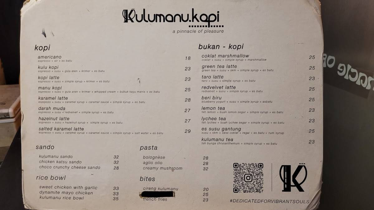 Menu at Kulumanu Kopi, Tangerang