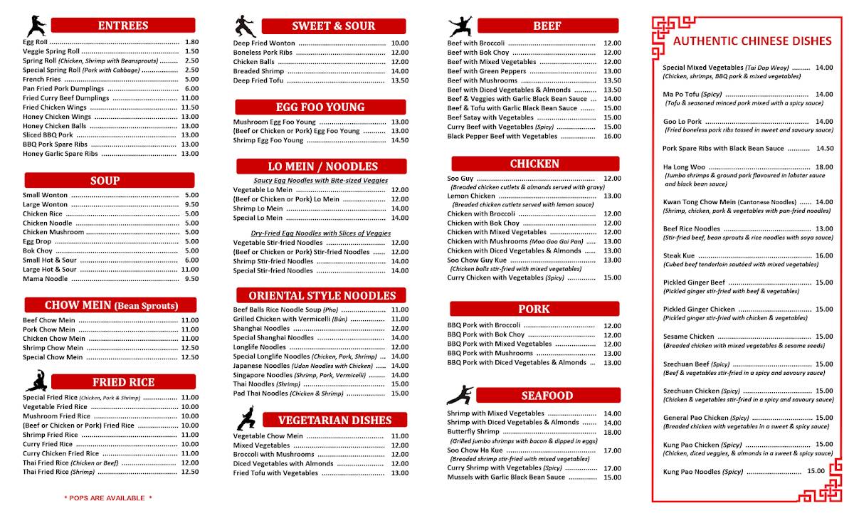 Menu at Kung Fu Chinese Food restaurant, Chatham-Kent