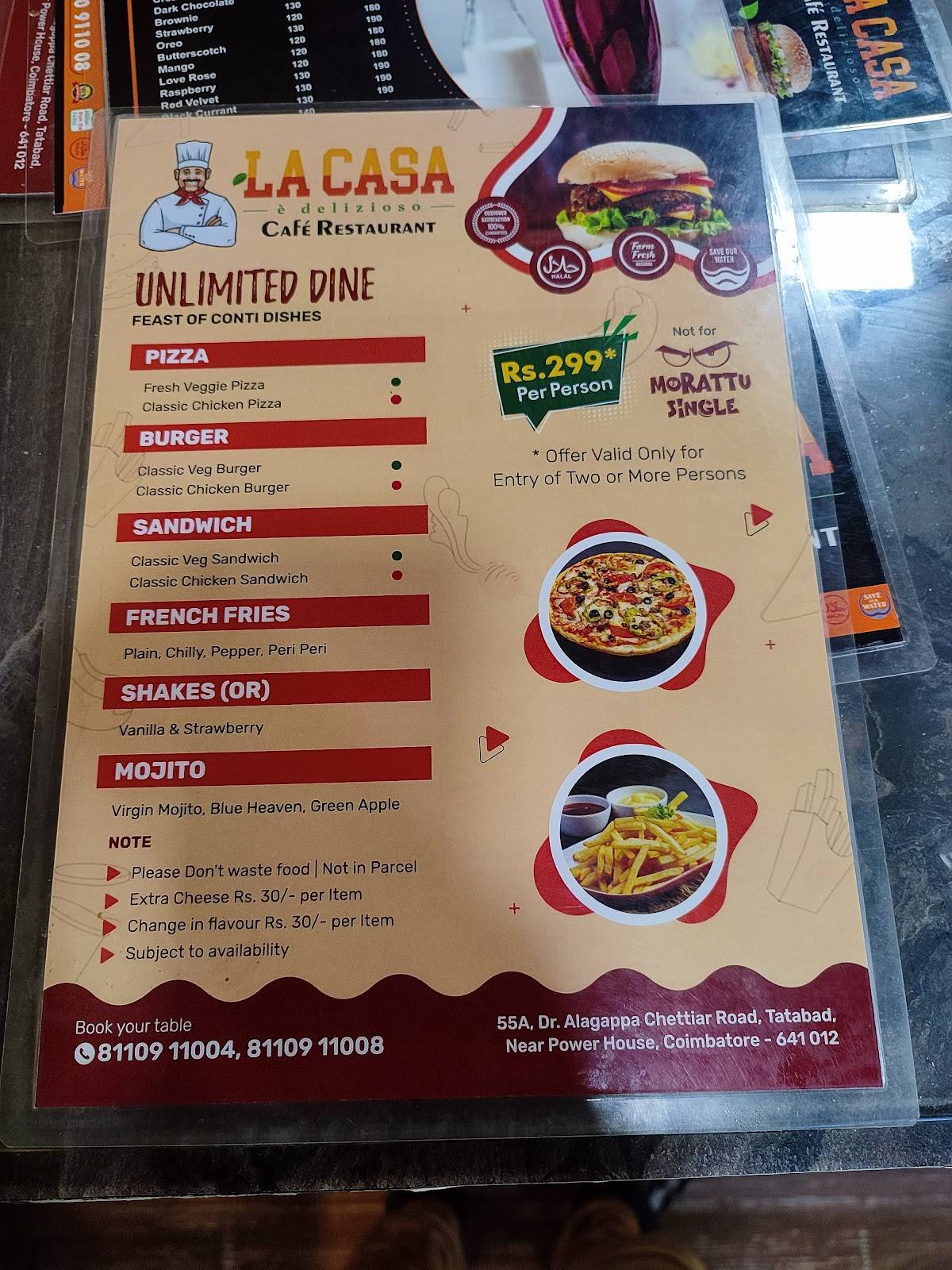 Menu at LA CASA, Coimbatore