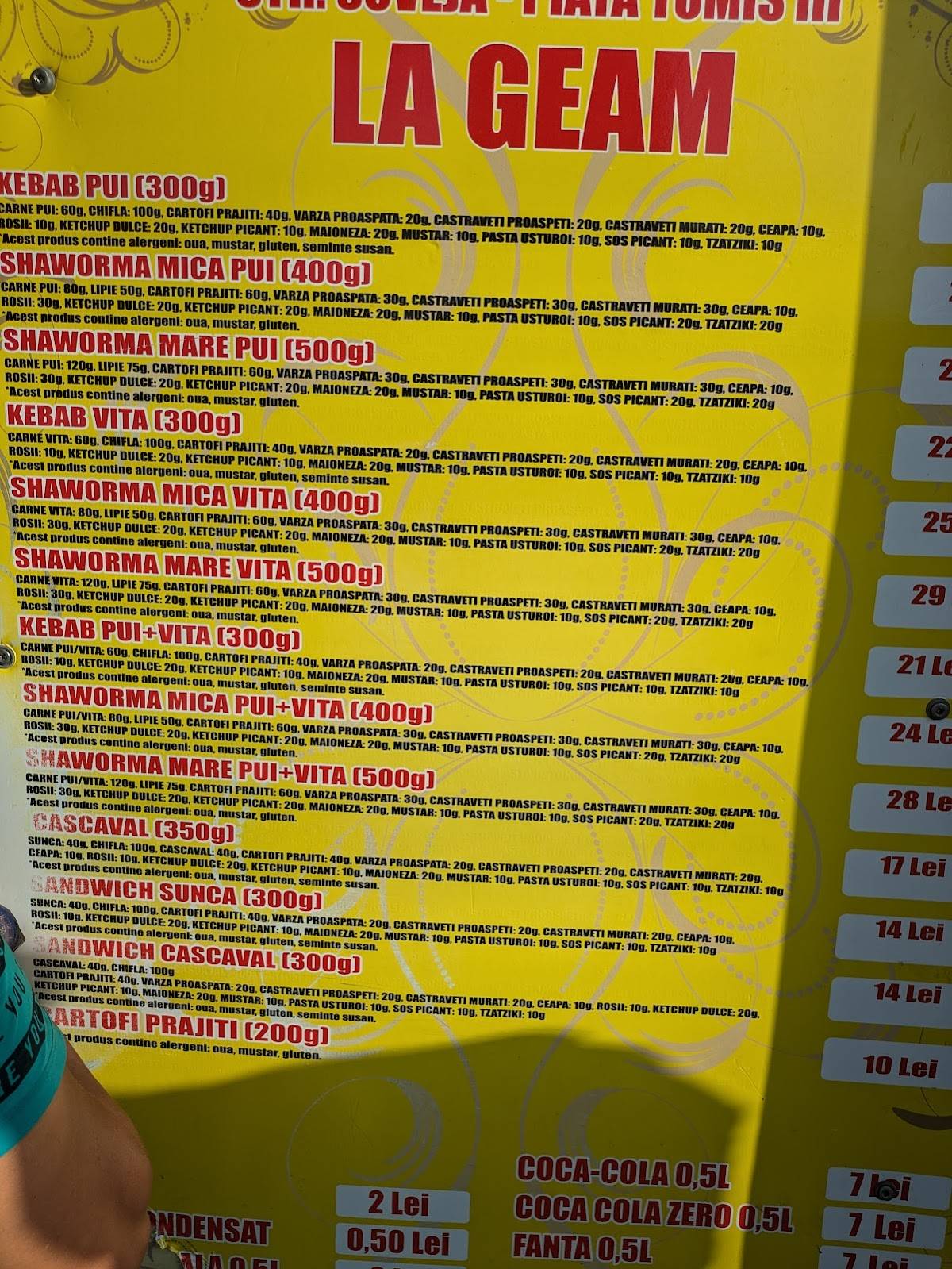 Menu at LA GEAM, Constanța
