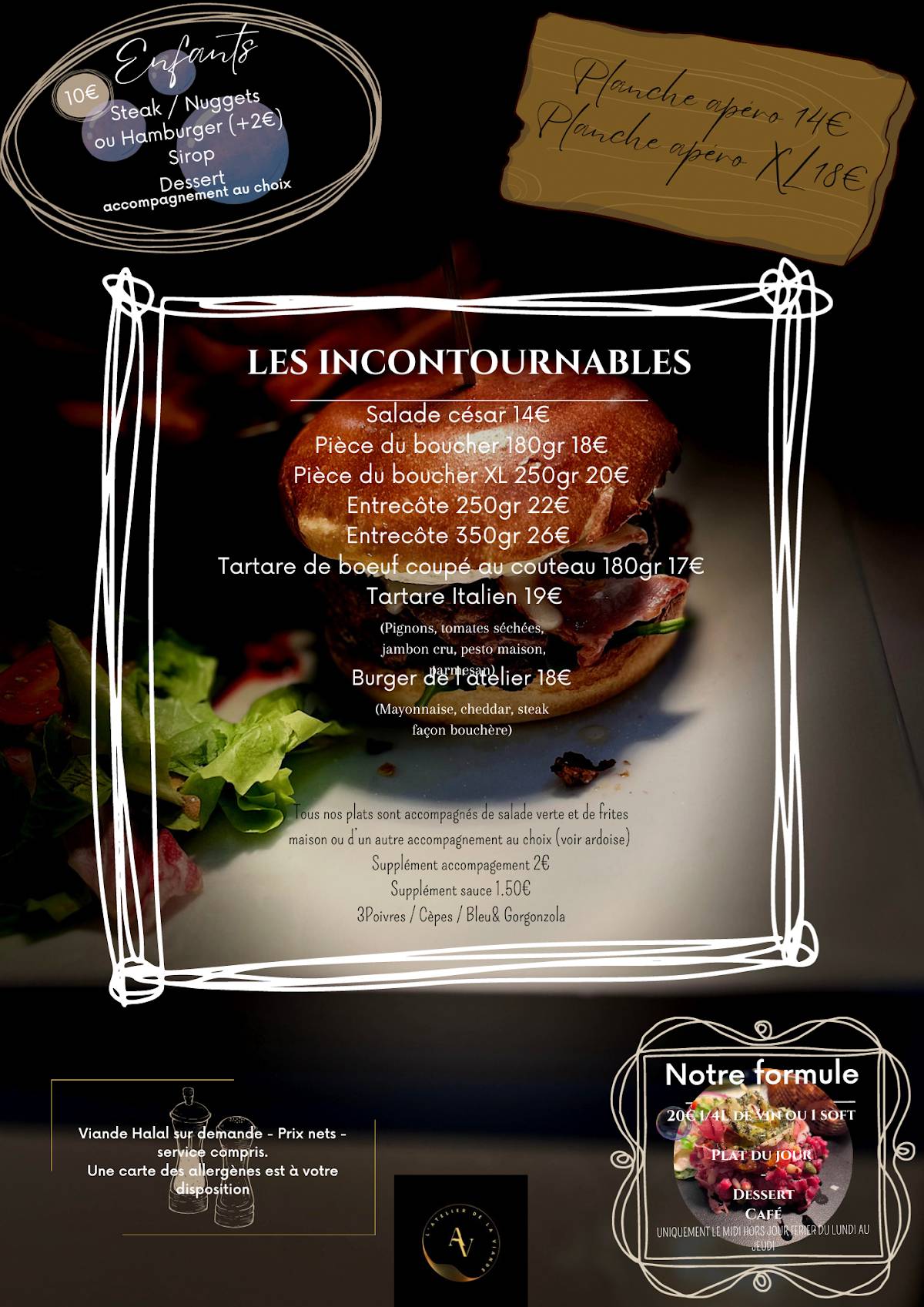 Menu au Restaurant L'Atelier de la Viande, Carnoules
