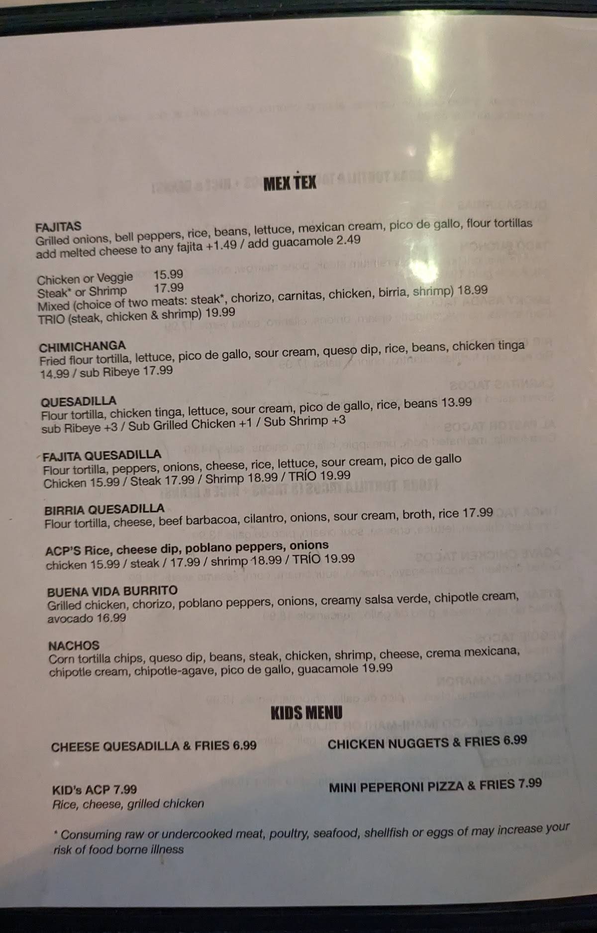 Menu at La Buena Vida restaurant, Raleigh, Falls of Neuse Rd