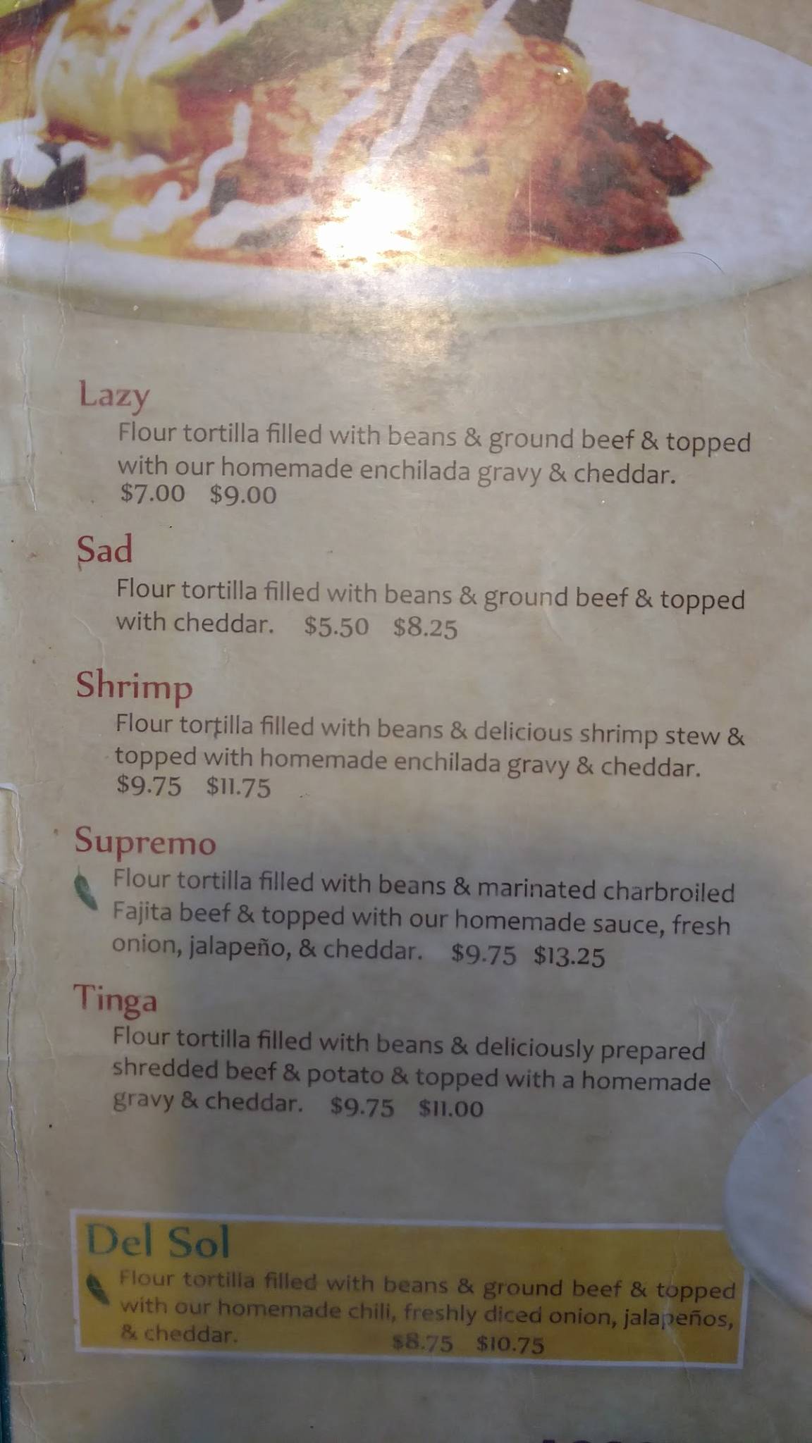 Menu at La Casa Del Sol - Thibodaux restaurant, Thibodaux