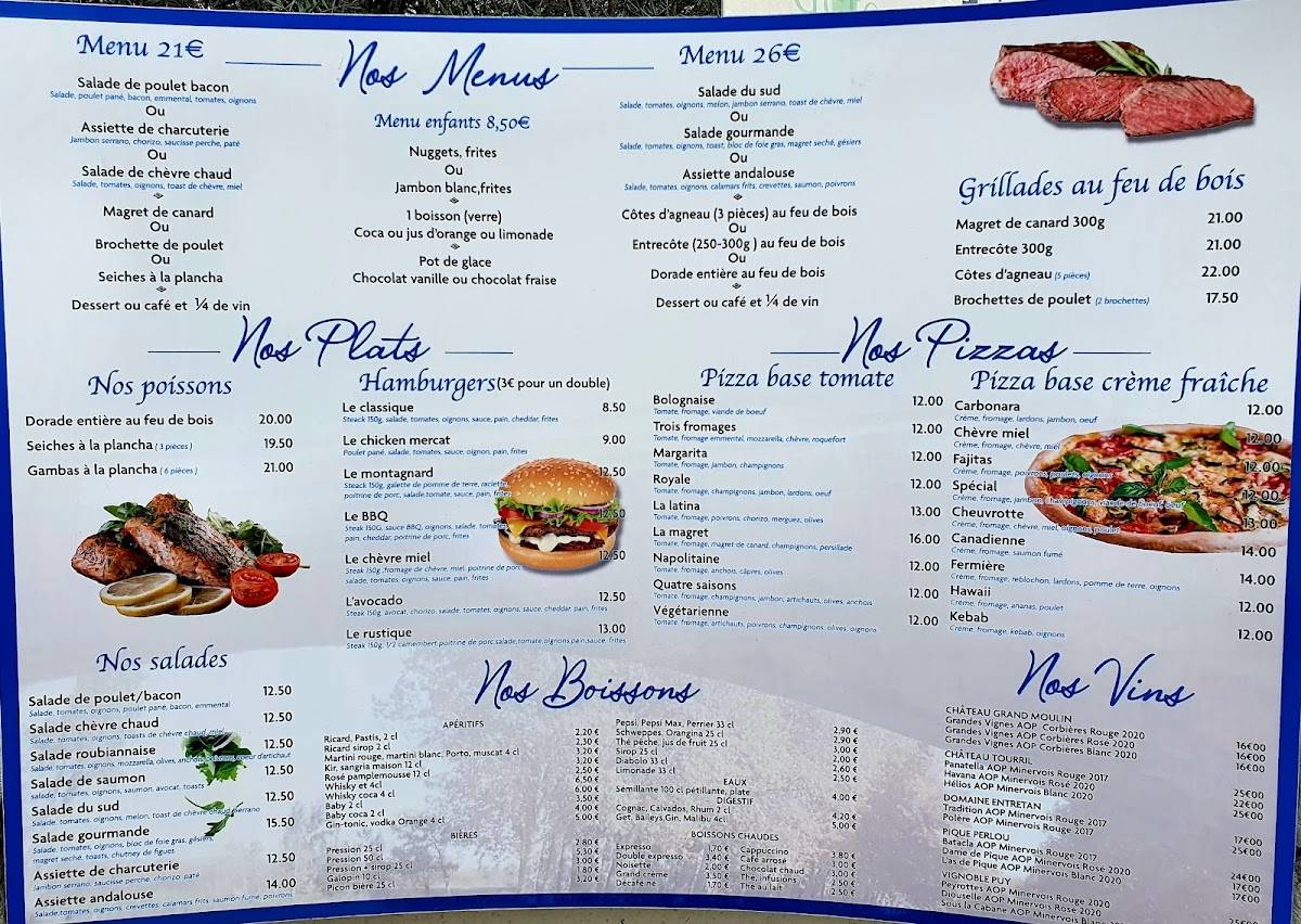 Menu au La Grillade De Lou Mercat restaurant, Roubia