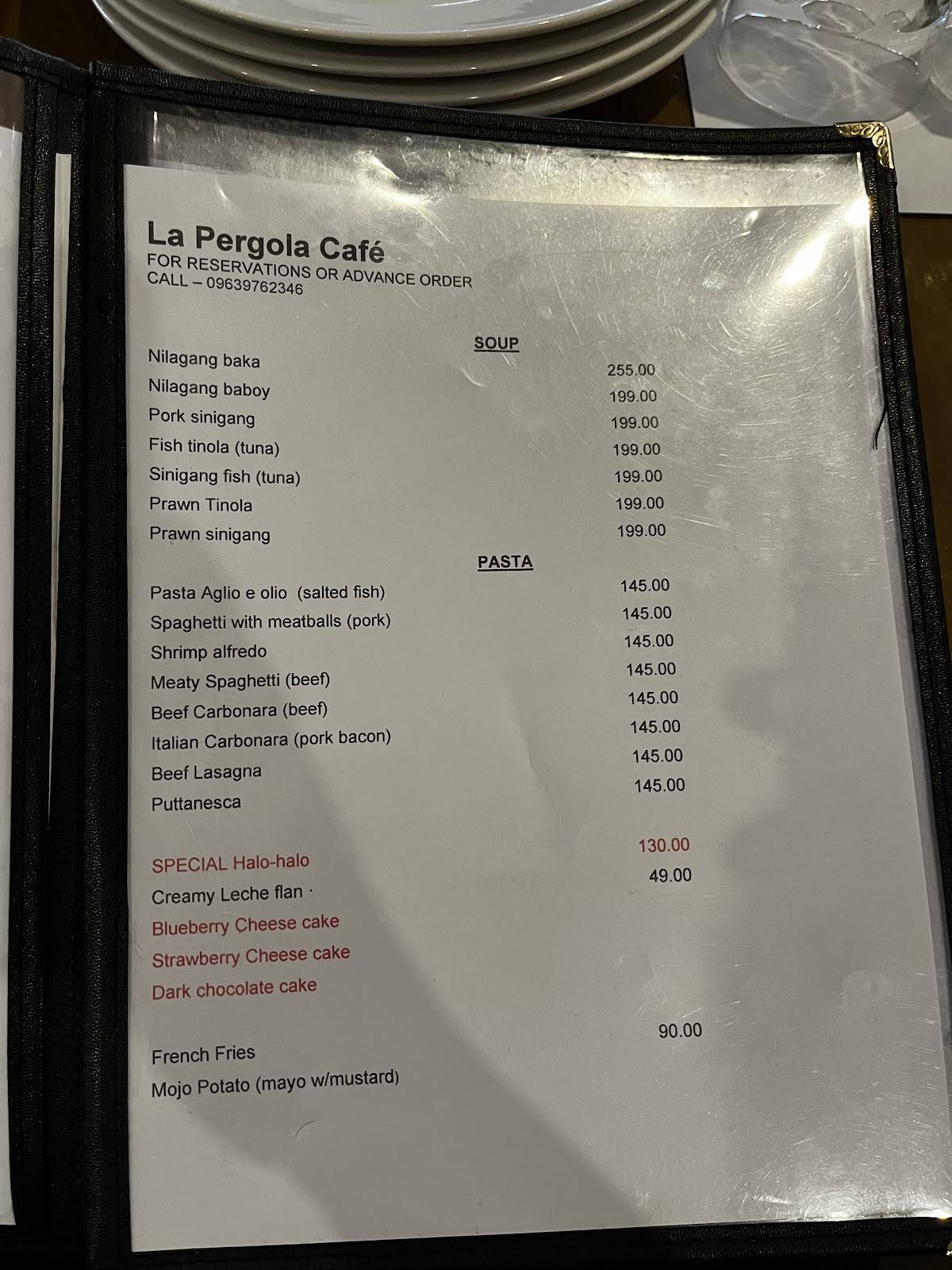 Menu at La Pergola Cafe, Pagadian City