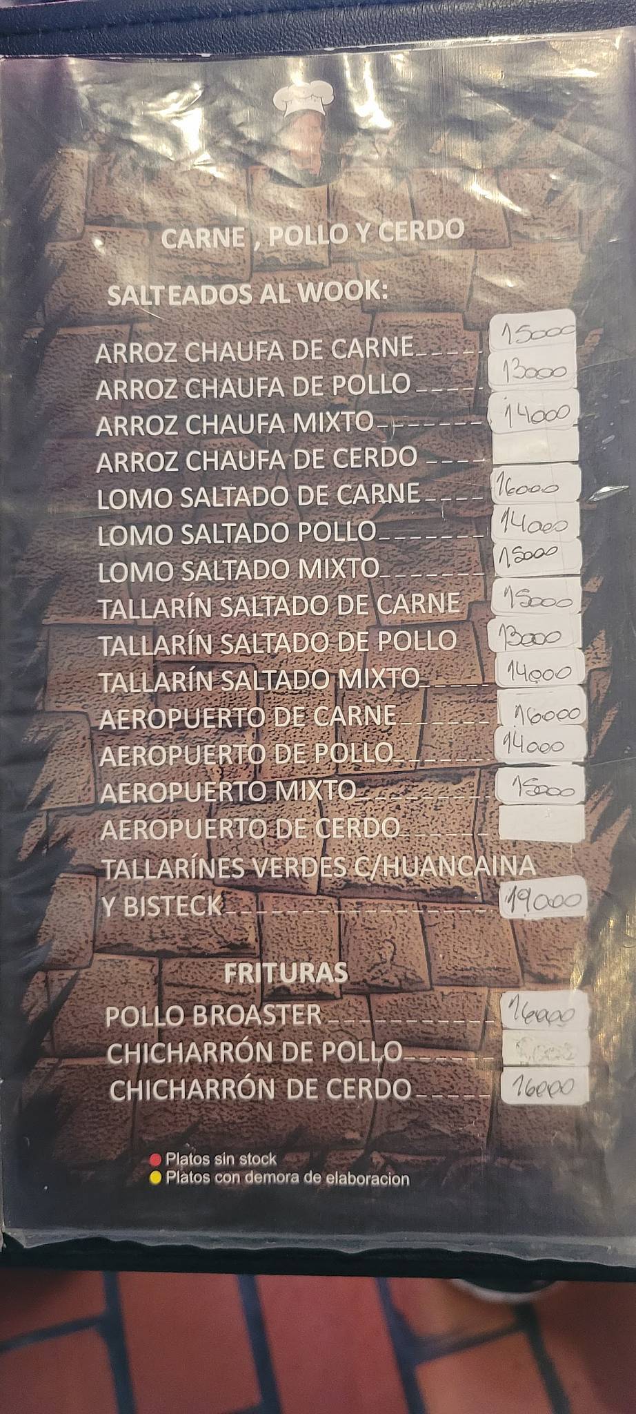 Carta del restaurante La Tía Meche, Buenos Aires