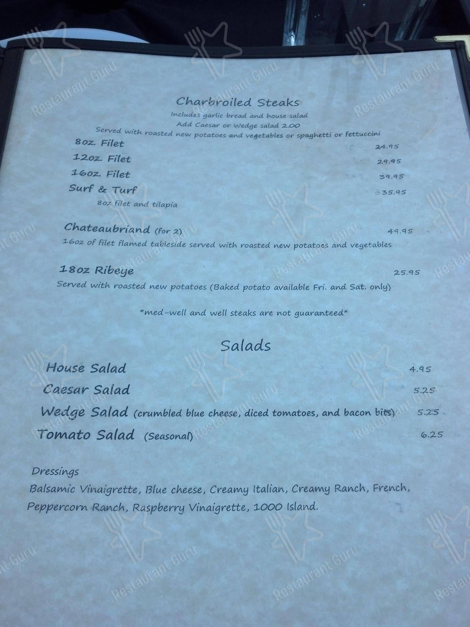 Menu at La Trattoria Italian Restaurant, Greenwood