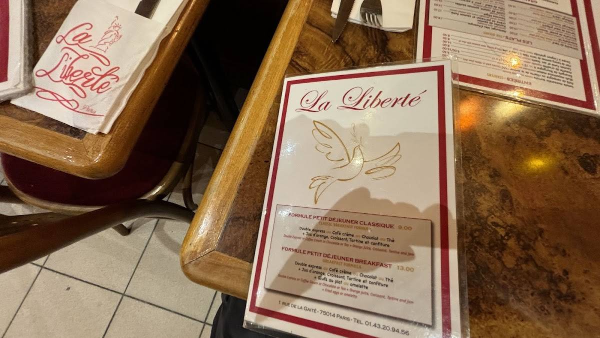 Menu at La liberté restaurant, Paris, 11 Bd Edgar Quinet