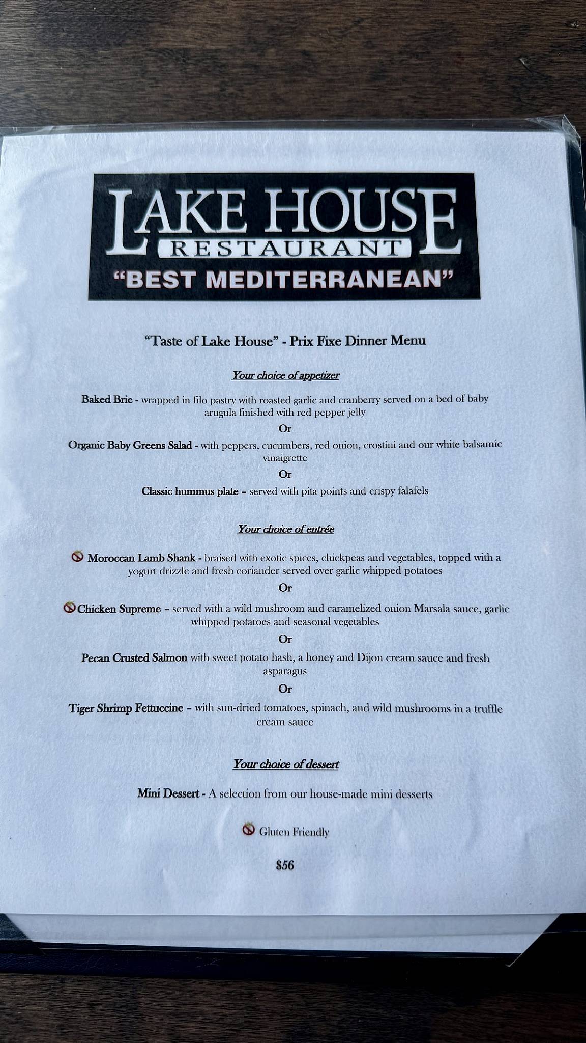 Menu at Lake House Restaurant, Lincoln