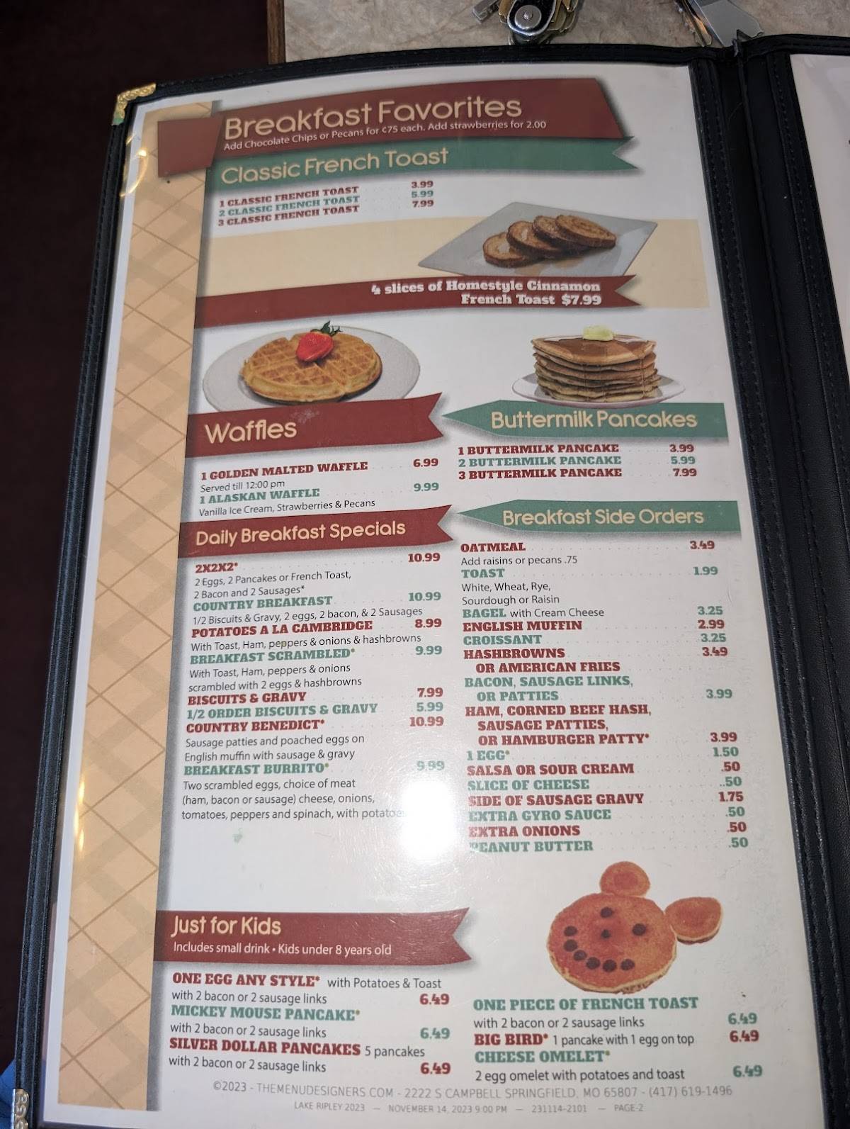 Menu at Lake Ripley Family Restaurant, Cambridge