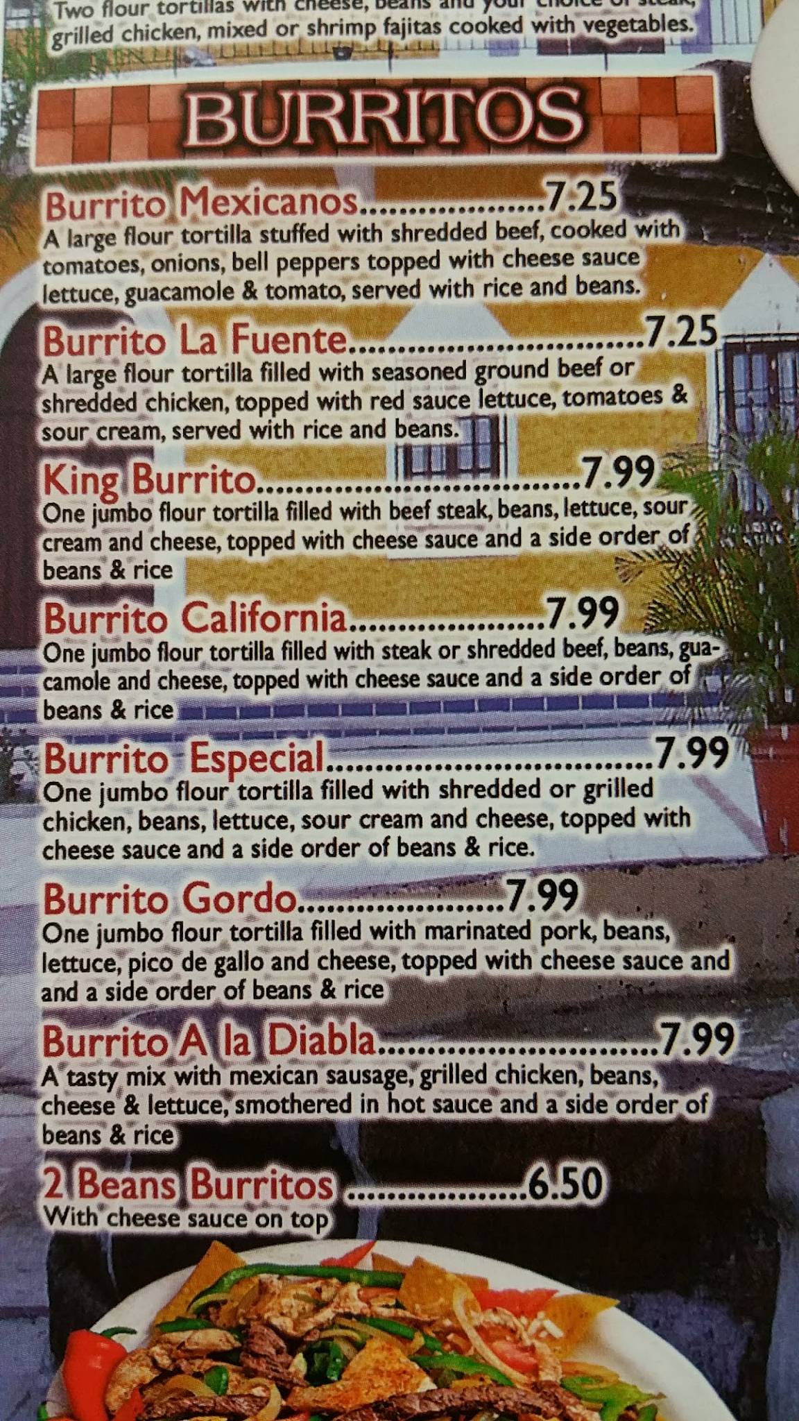 Menu at Las Fuentes Mexican Restaurant, Wagoner
