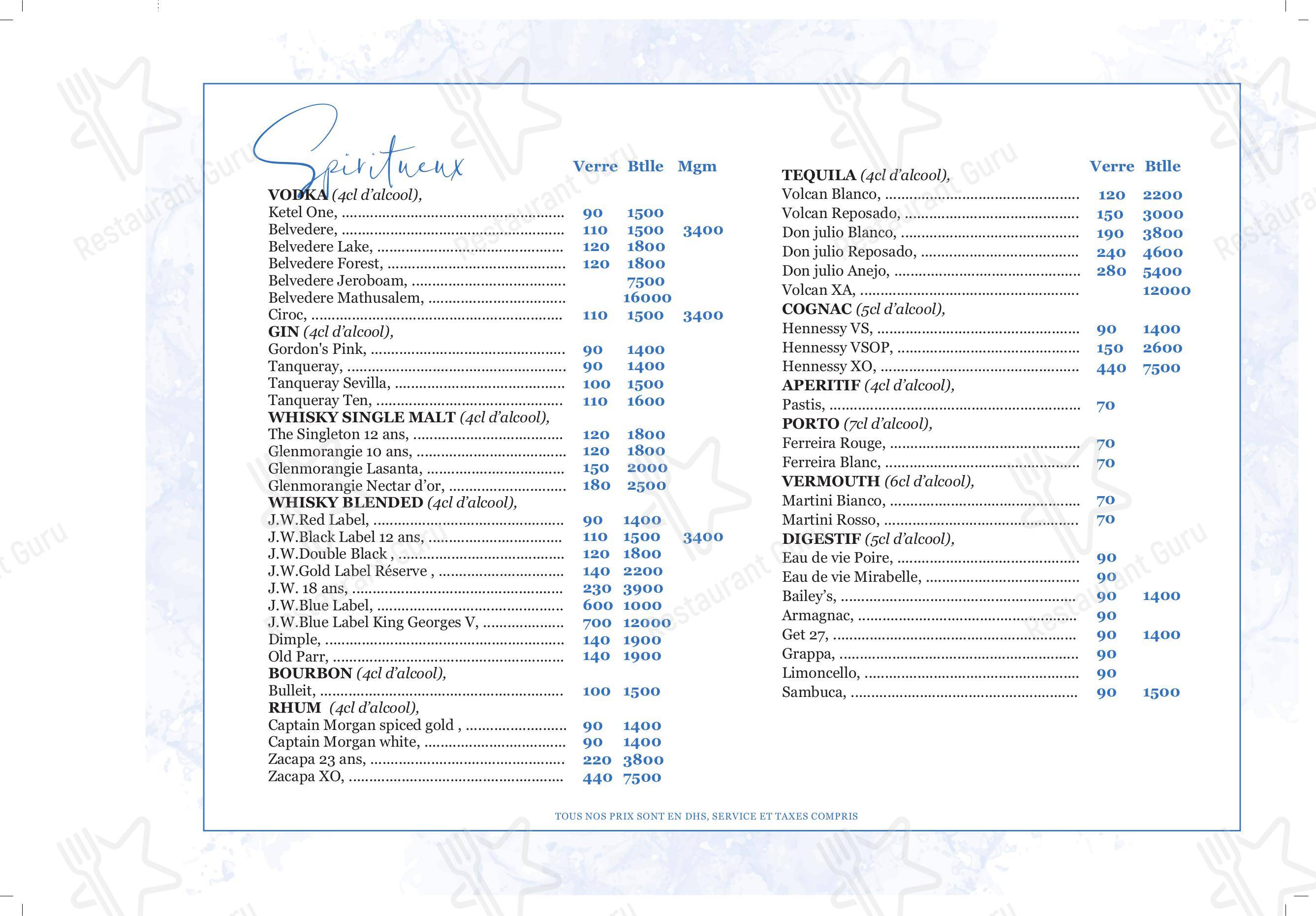Menu au Cabestan Ocean View restaurant, Casablanca, Phare d'El hank، 90 ...