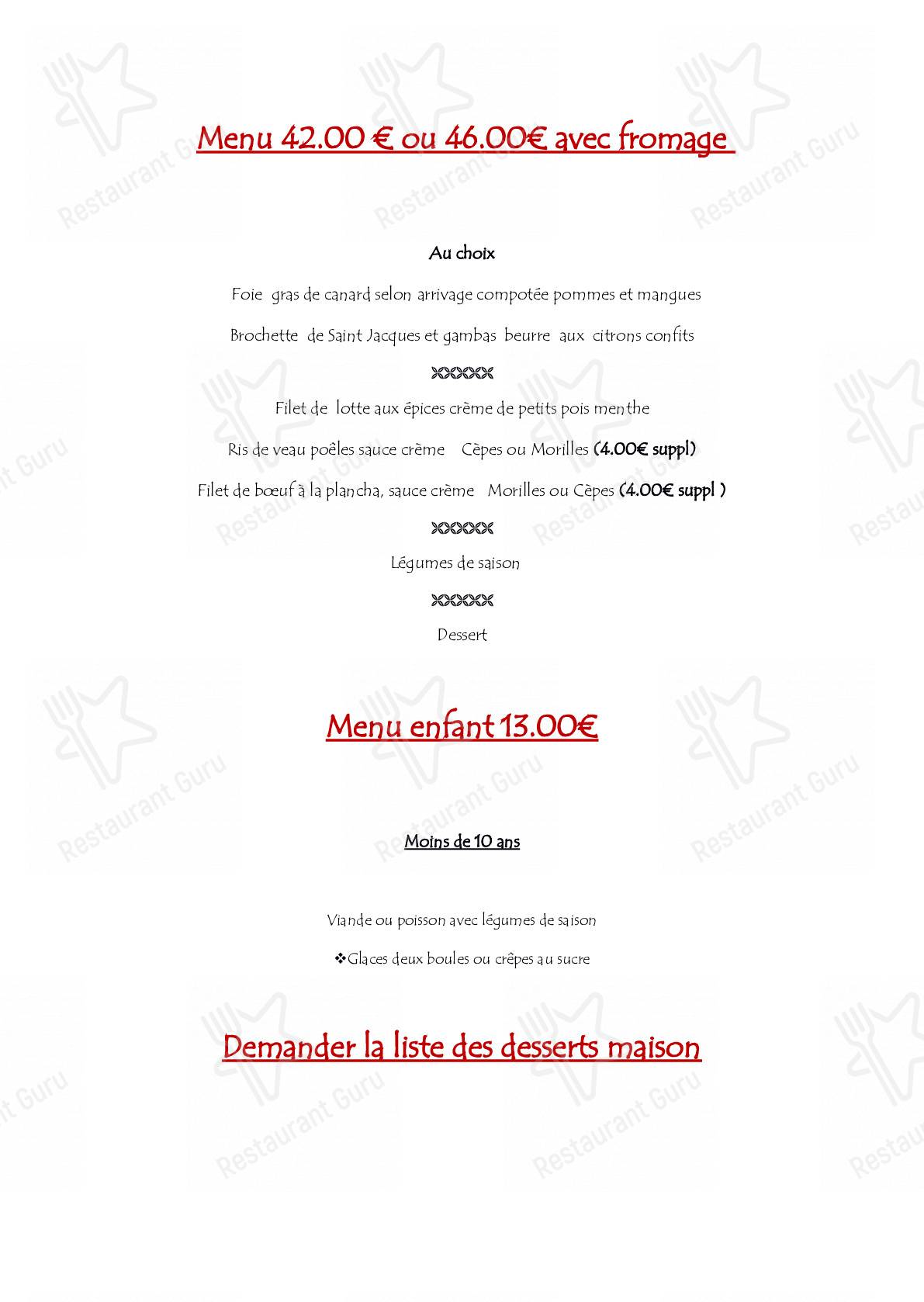 Menu au Le Cheval Blanc restaurant, Marcilly-lès-Buxy