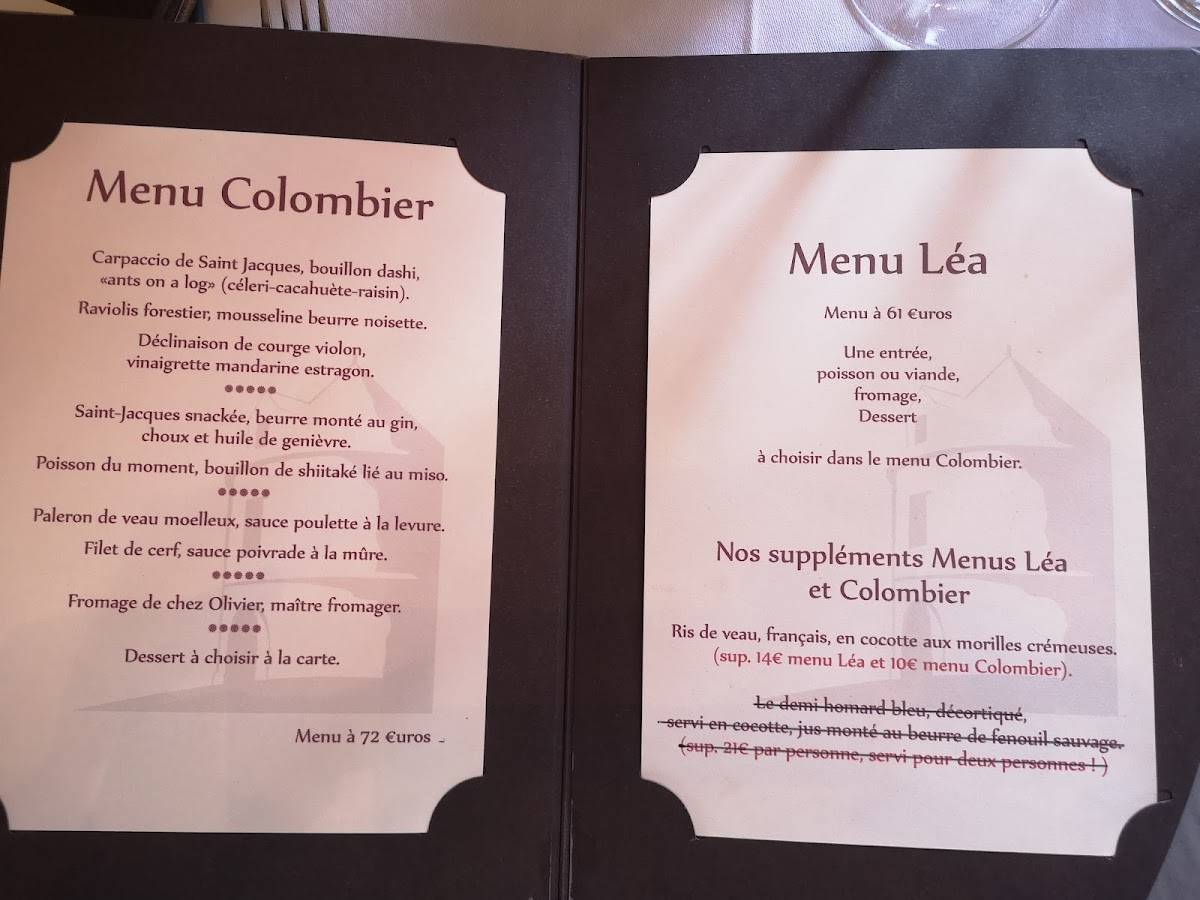 Menu au Restaurant Le Colombier, Offranville