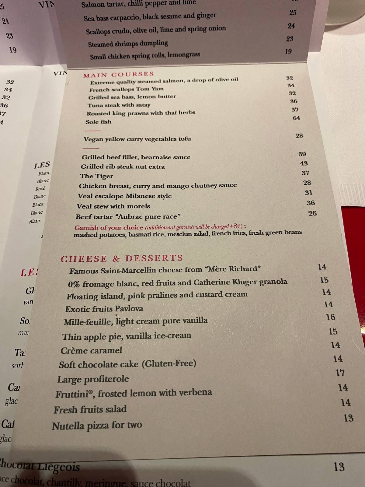Carta del restaurante Le Coq, Paris, 2 Pl. du Trocadéro et du 11 Novembre