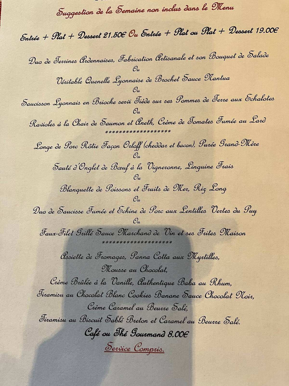 Carta del restaurante Le Pichet, Les Ayvelles