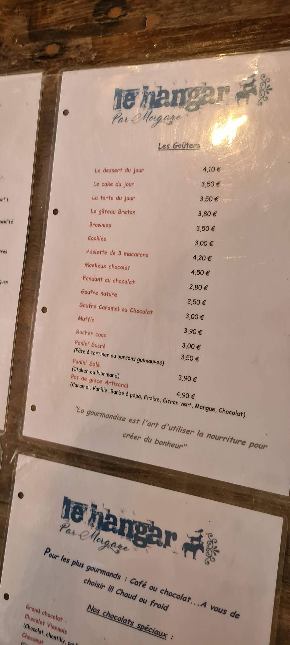 Menu au Le Hangar par Morgane restaurant, Ploërmel