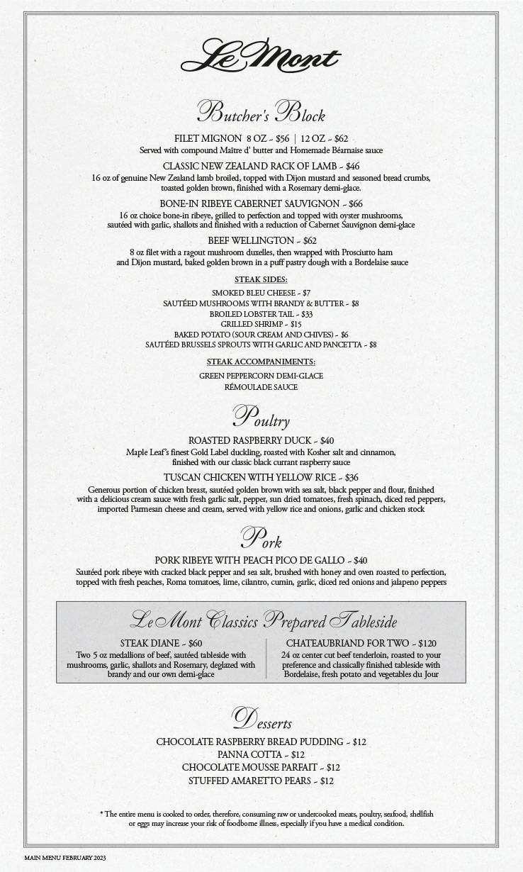 Menu at LeMont Restaurant, Pittsburgh