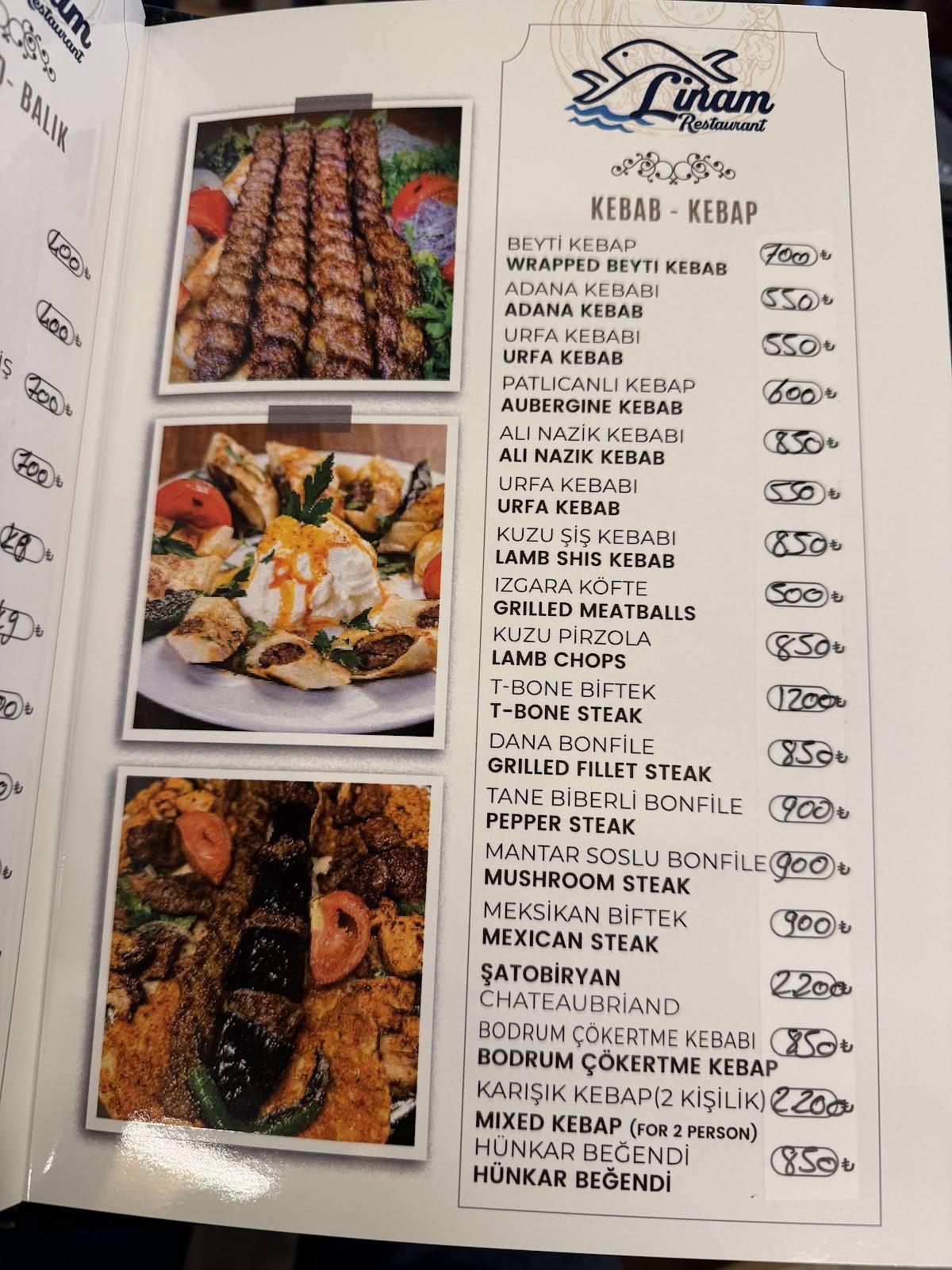 Menu at LİNAM RESTAURANT, Bodrum