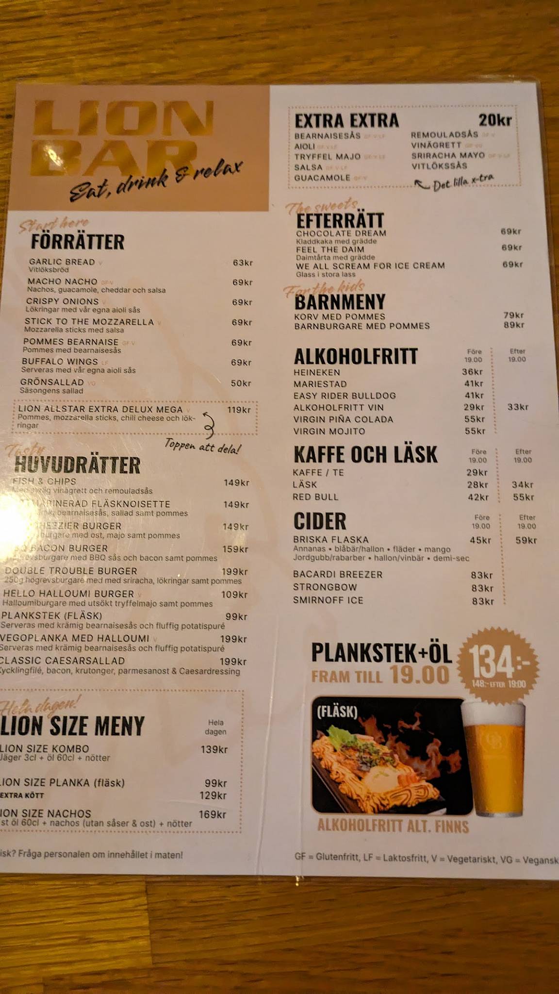 Menu at Lion Bar Visby, Visby