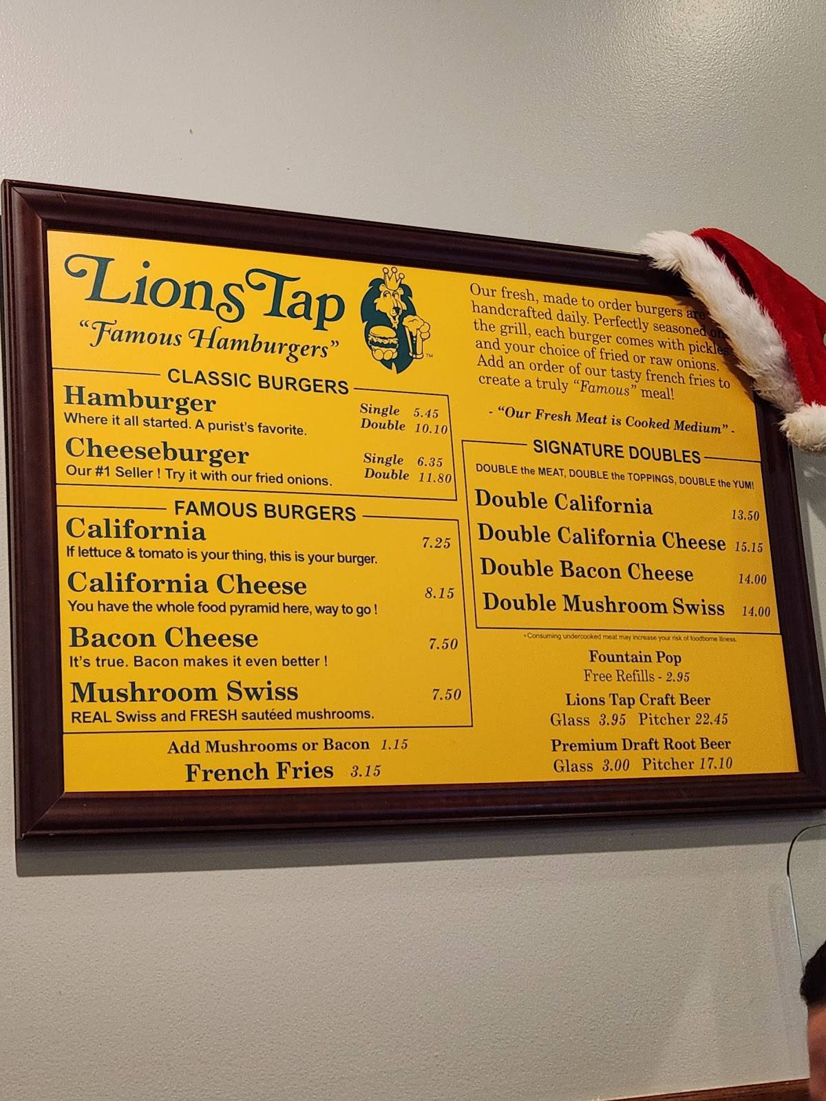 Menu at Lions Tap restaurant, Eden Prairie