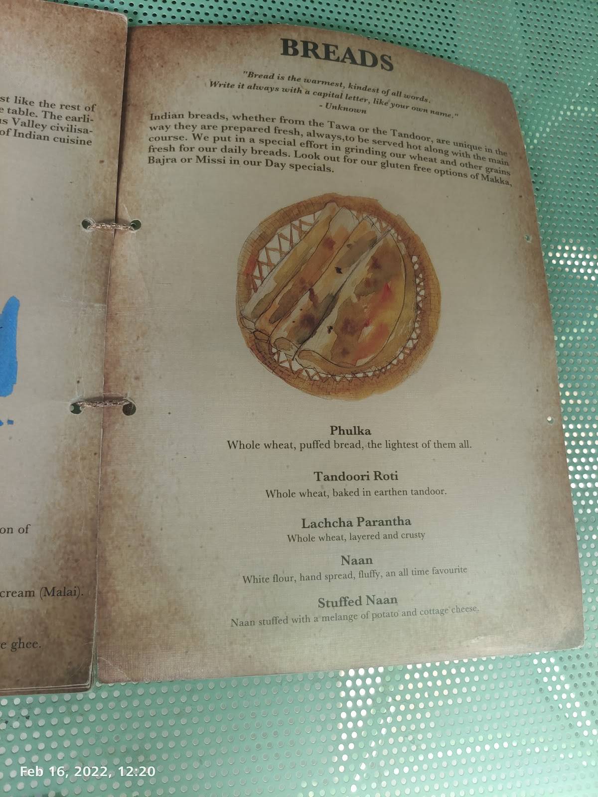 Menu at Little Attock, New Delhi