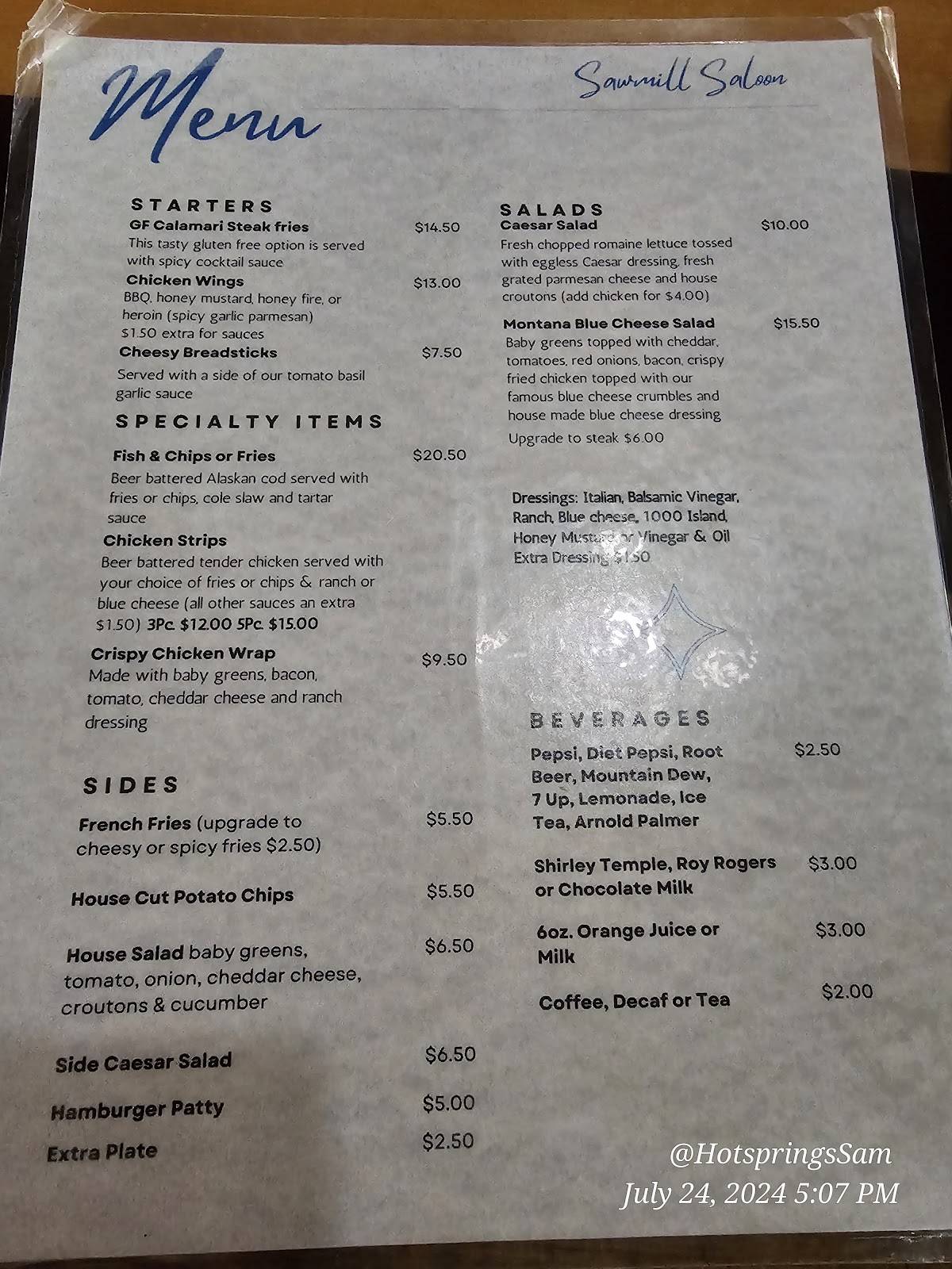 Menu at Little Blue Joint restaurant, Darby
