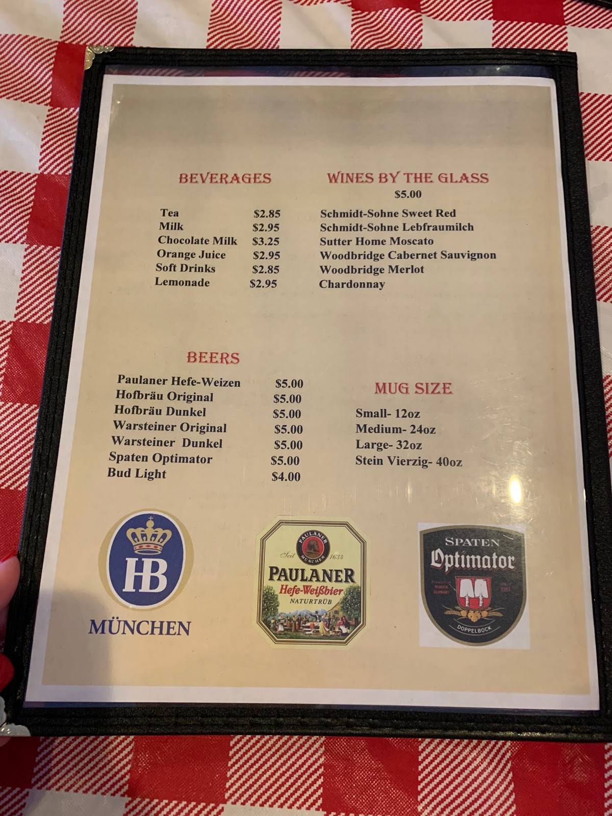 Menu at Little Germany restaurant, Fort Worth, Camp Bowie Blvd