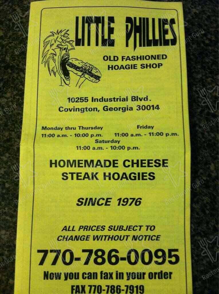 Menu at Little Phillies restaurant, Covington, Industrial Blvd D