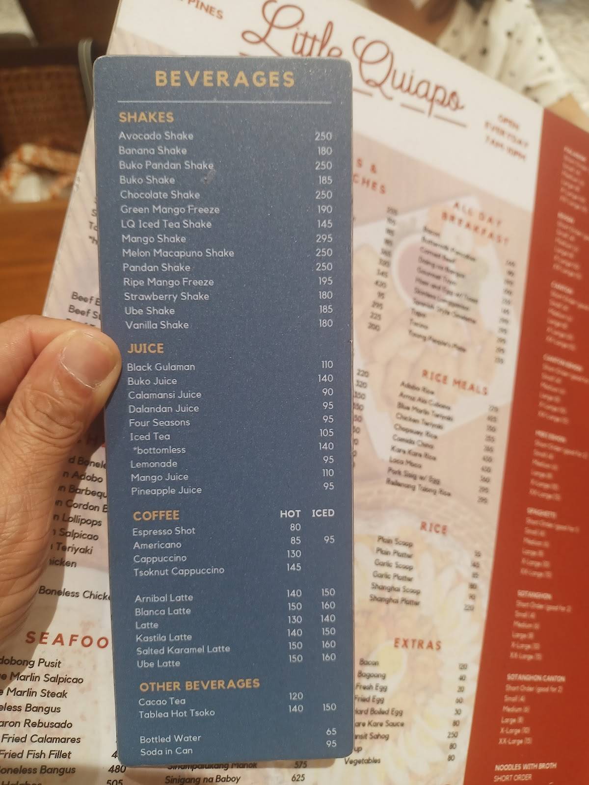 Menu at Little Quiapo Soda Fountain & Restaurant, Parañaque