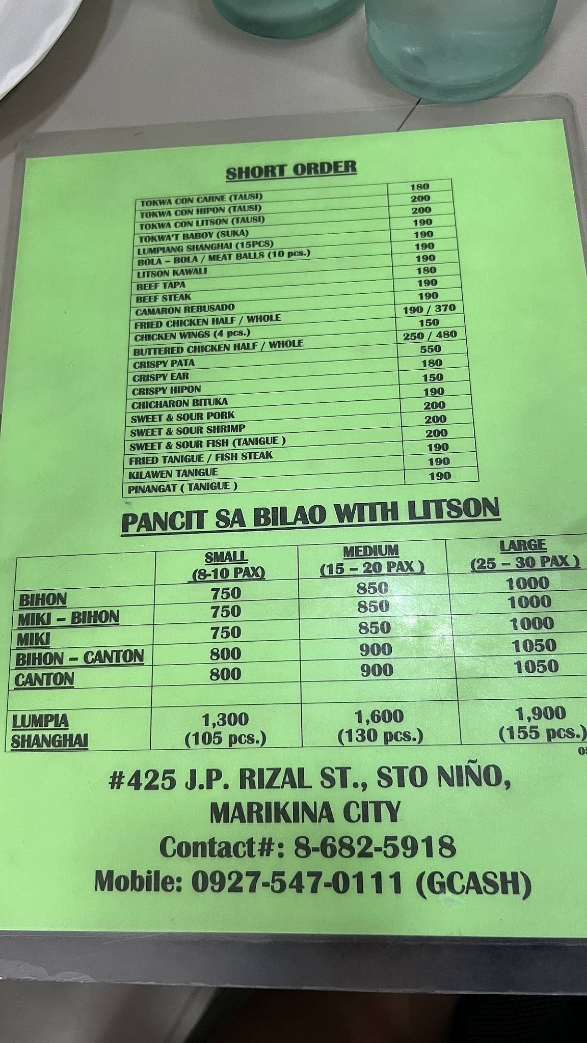 Menu at Lola Helen Panciteria restaurant, Marikina, 425 J. P. Rizal St