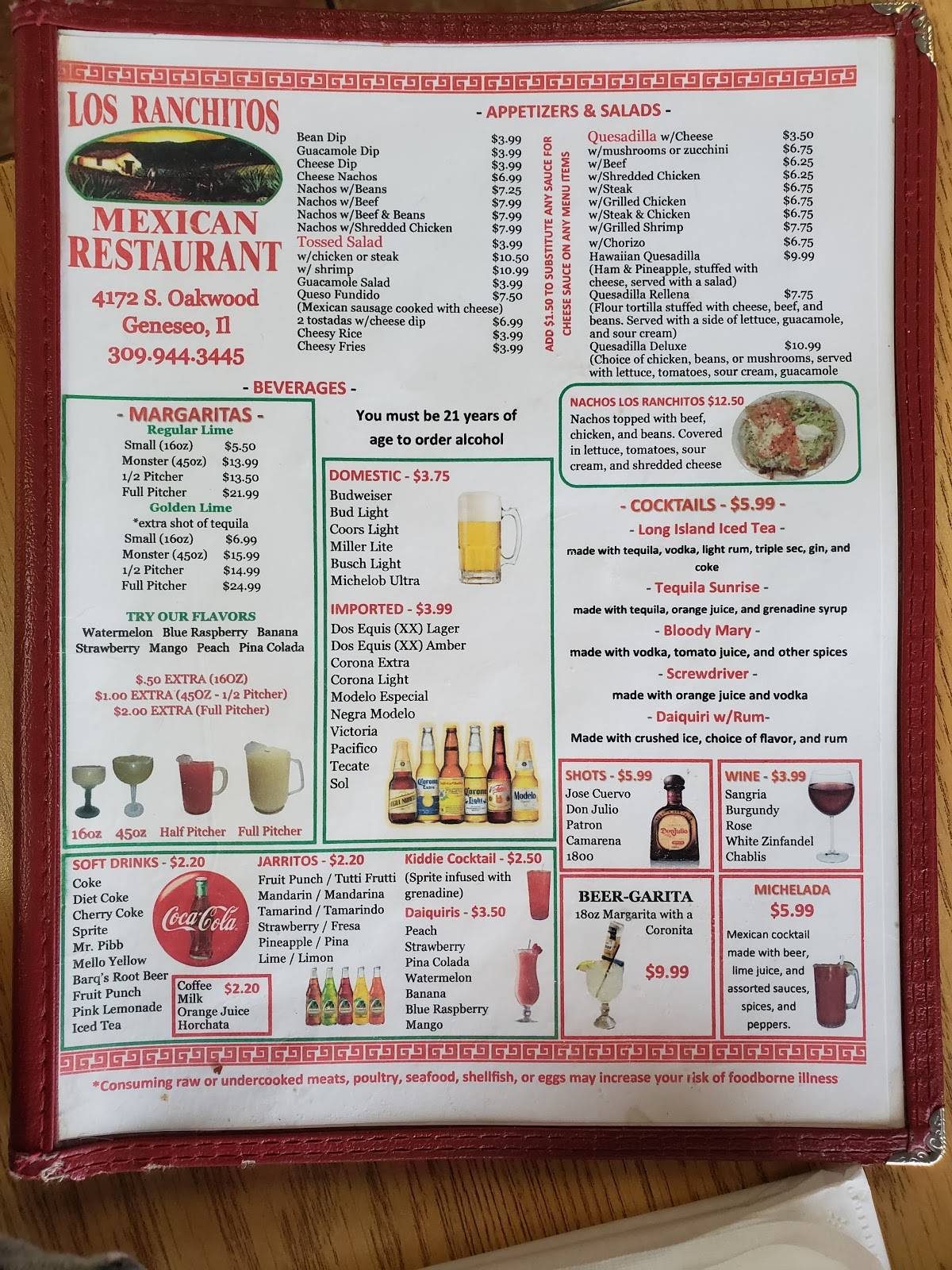 Menu at Los Ranchitos Mexican Restaurant, Geneseo